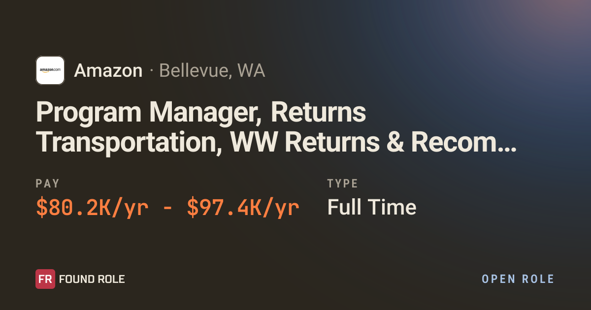 Program Manager, Returns Transportation, WW Returns
